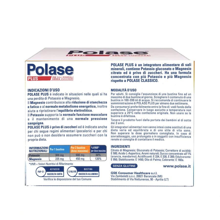 Polase Plus 24 Bustine Magnesio e Potassio Integratore Alimentare Sali ...