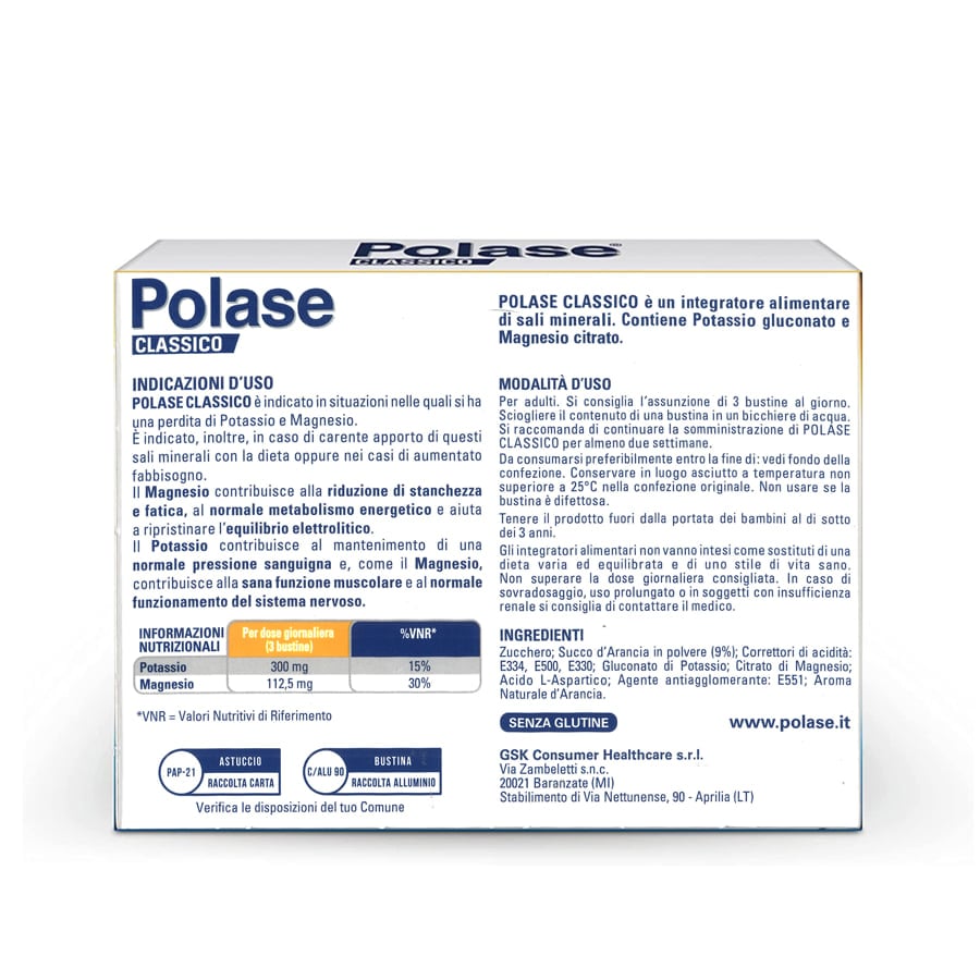 Polase Classico 36 Bustine Magnesio e Potassio Sali Minerali Gusto ...